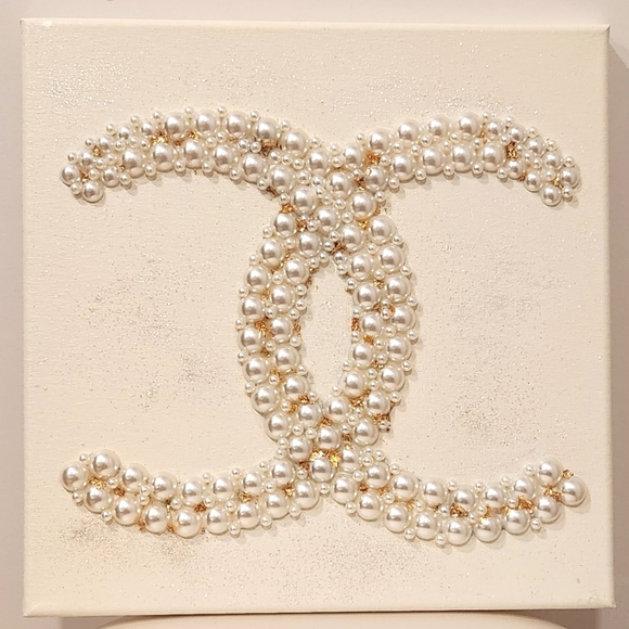 Wall Decor | Handmade Coco Cc Pearl Gold Leaf Wall Art | Poshmark